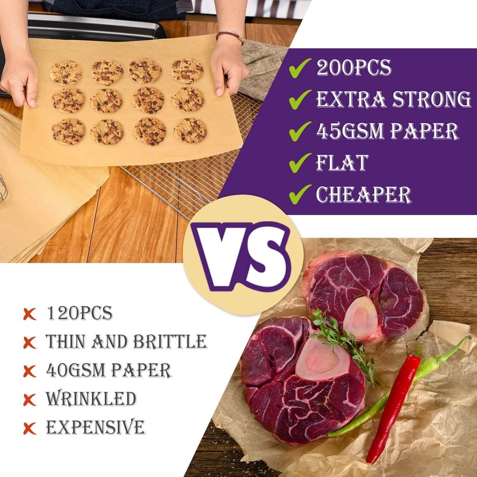 200 PCS Unbleached Parchment Paper Sheets 12X16 Inch Precut Non-Stick ...