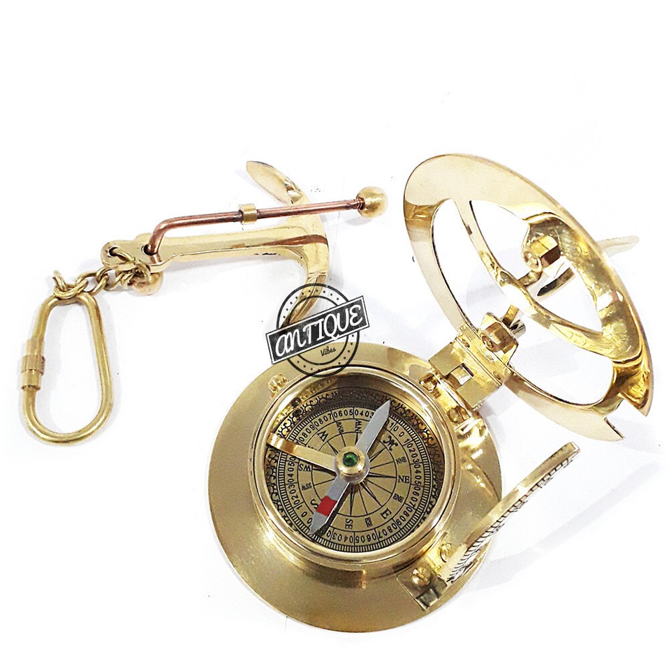 Vintage Beautiful Collectible Marine Compass W/Sundial Clock Bras Sun ...