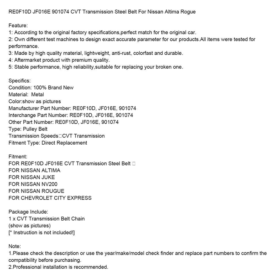 RE0F10D JF016E 901074 CVT Transmission Steel Belt For Nissan Altima ...