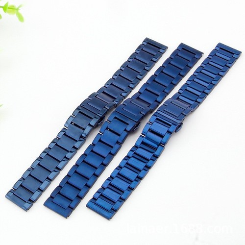 Solid Stainless Steel Watch Strap Band Blue Bracelet 18 19 20 21 22 23 ...