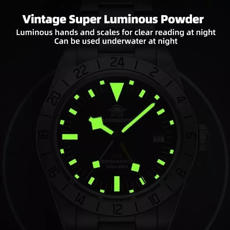 39MM Addiesdive GMT Explorer Quartz Watch Sapphire 200M Waterproof ...