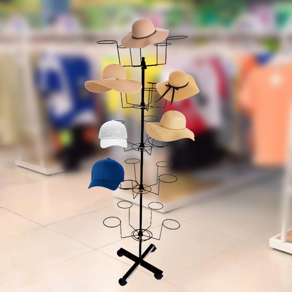 Retail Hat Display Rack Freestanding 360° Rotating Hat Rack Hat Display ...
