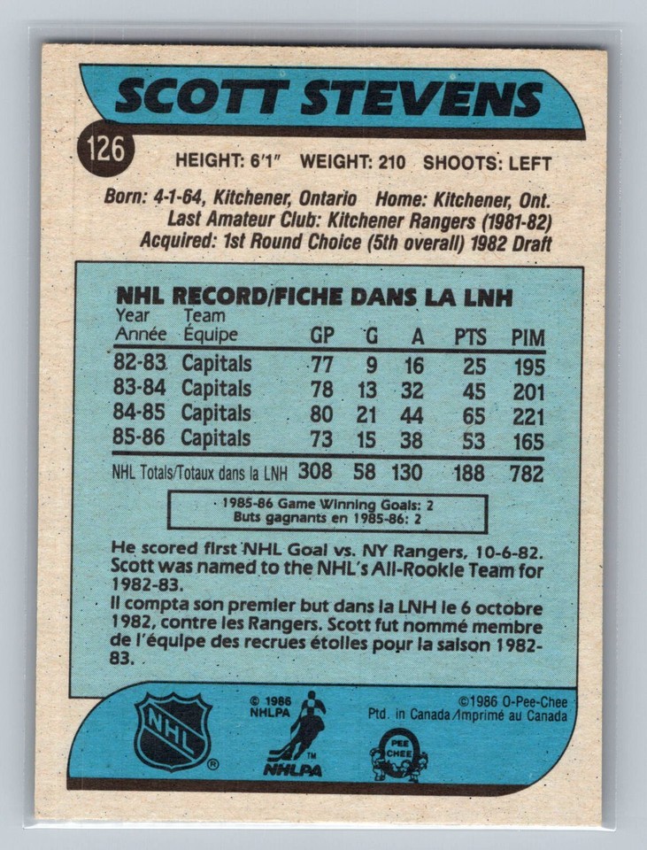 1986 Topps #126 Scott Stevens Washington Capitals | eBay