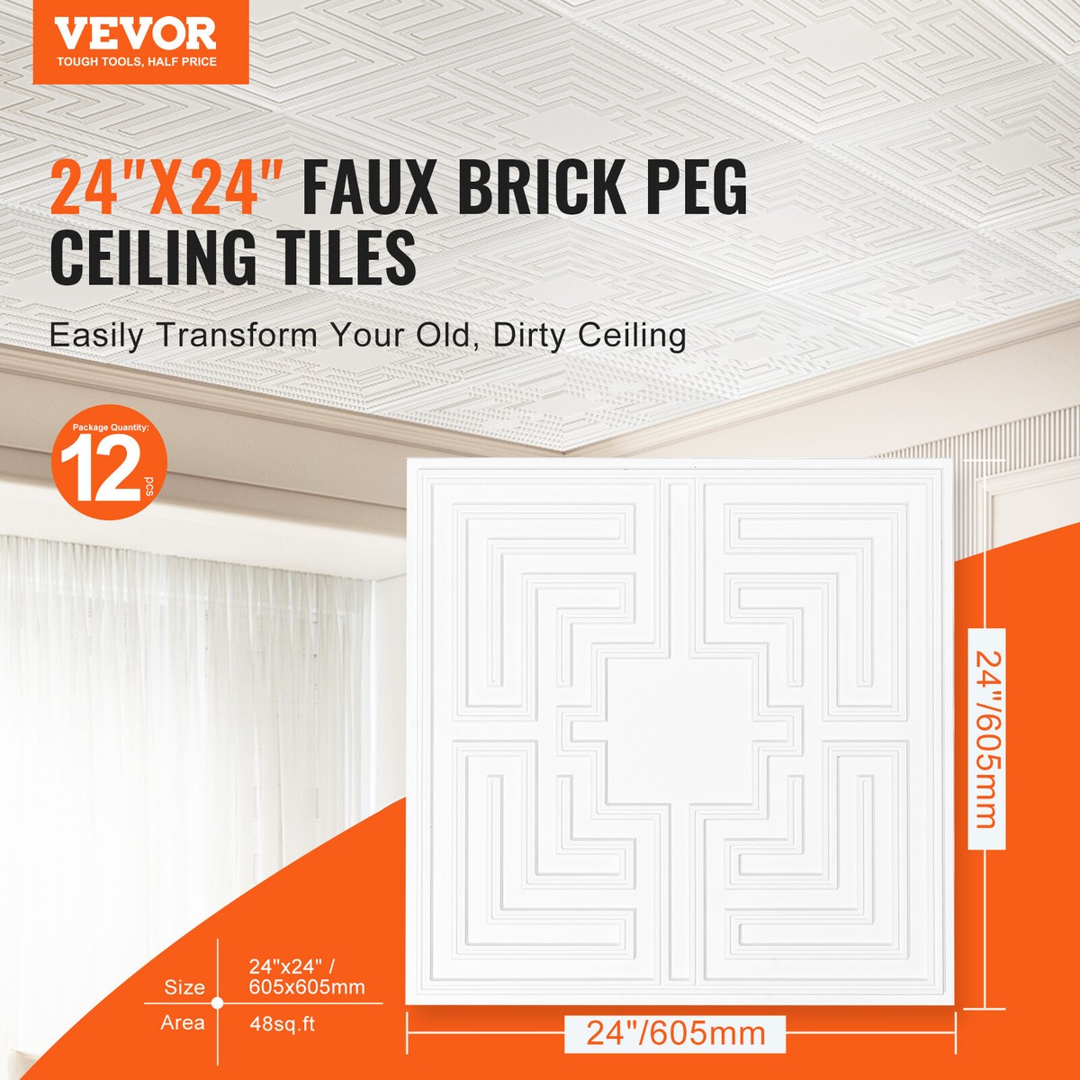Interlocking Acoustic Ceiling Tiles 12x12 Ceiling Tile,12 X 12 In,3/4