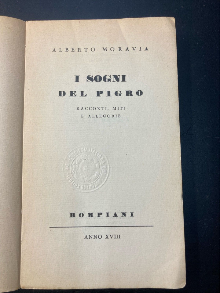 Moravia A.I Dreams Of Pigro. Tales, Myth & Allegorie. Milano. Bompiani ...