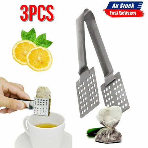 3Pcs STAINLESS STEEL TEABAG SQUEEZER Tea Bag Squeeze Holder Strainer ...