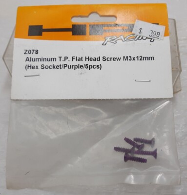 HPI Z078 Aluminum T.P. Flat Head Scew M3 x 12mm Hex Socket Purple Qty 5 ...