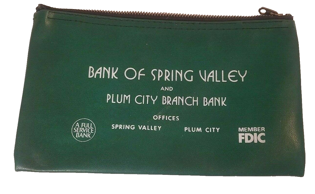 Vintage Zippered Money Bag Pouch Bank of Spring Valley Plum City ...