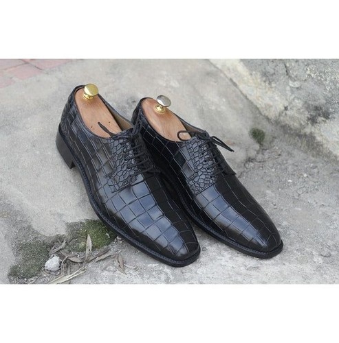 New Custom made Black Croc Leather Derby Lace up Men's Formal Dress ...