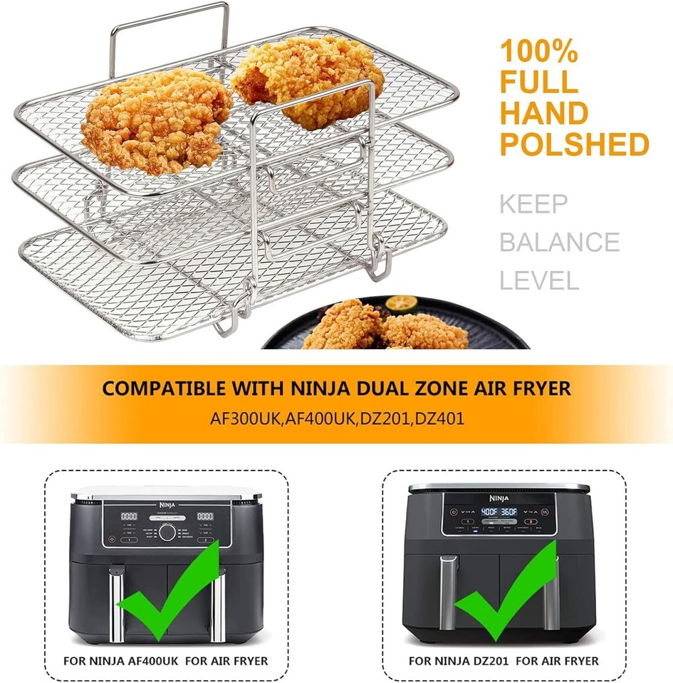 3 Tier Air Fryer Rack Baking Tray Basket Chip Pizza Pan For Ninja ...