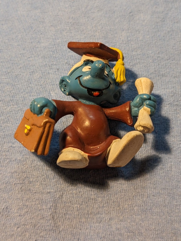 1980's VINTAGE SMURF "BROWN COAT" (NOT BLUE) GRADUATE, WEST GERMANY | eBay