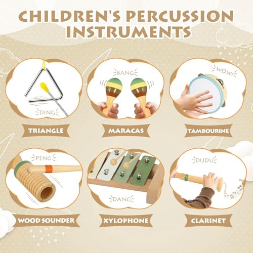 Musical Instruments Set Toys for Toddlers 1-3 - Neutral Colors Wooden ...
