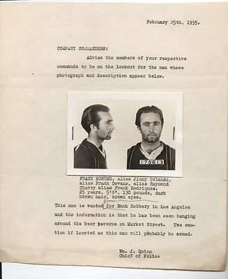 1935 Wanted Poster with Photo for Frank Bonomo Bank Robber Los Angeles ...