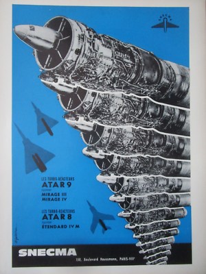1964-65 PUB SNECMA TURBOREACTEUR ATAR 9 8 ENGINE DASSAULT MIRAGE ...