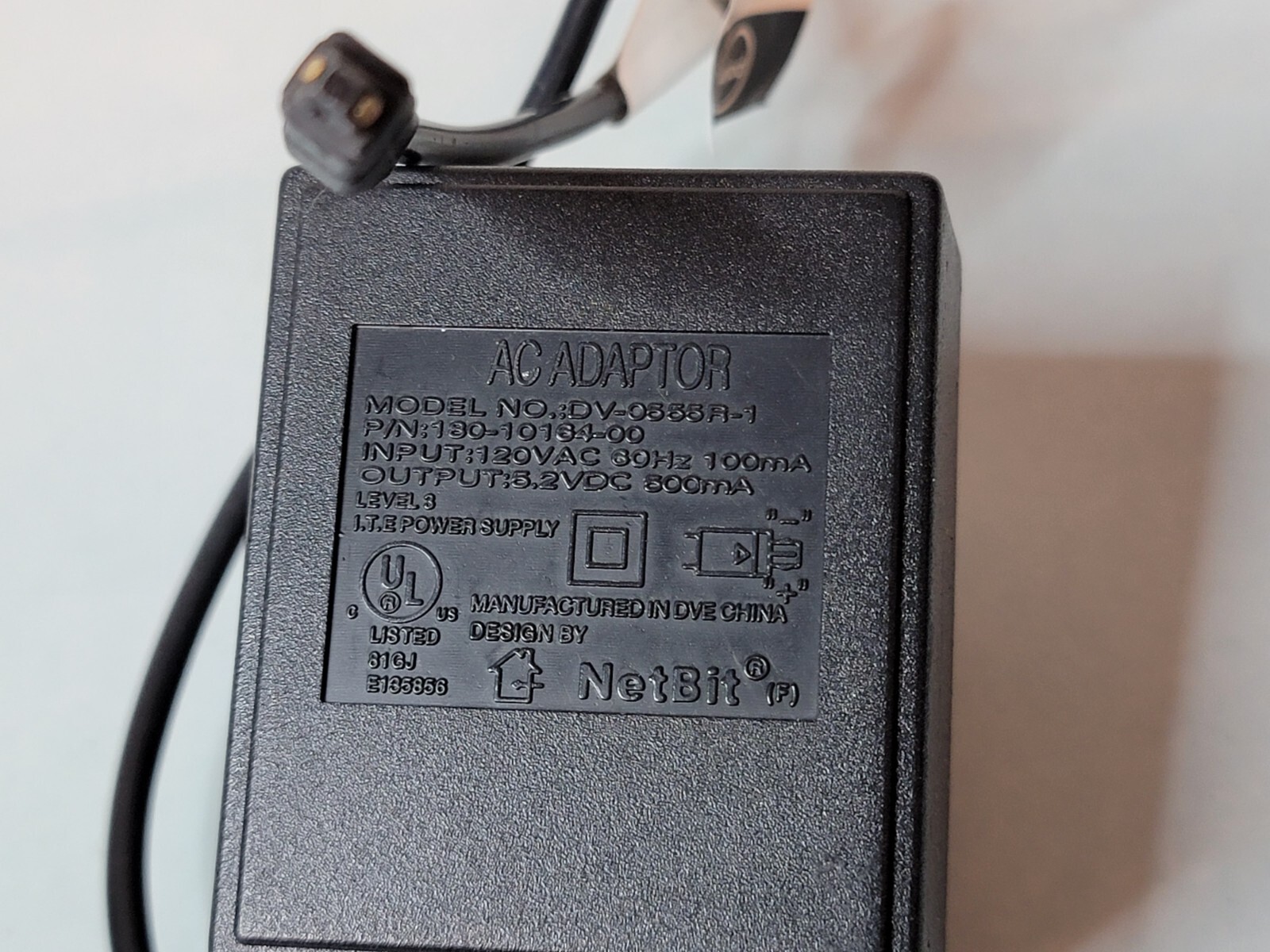 NetBit AC Adapter Model DV-0555R-1 Input 120VAC Output 5.2VDC | eBay