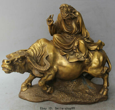 13" Chinese Bronze Carved Taoism Lao Tzu LaoZi On Bull Oxen Ox Animal ...
