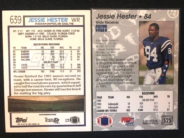 NFL - Jessie Hester 1992 Topps & 1992 Pro Set Football - Colts | eBay