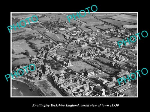 OLD POSTCARD SIZE PHOTO OF KNOTTINGLEY ENGLAND AERIAL VIEW OF TOWN ...