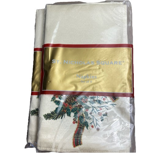 8 St Nicholas Square CHRISTMAS RIBBONS Cloth Napkins - Ivory/Pine Cone ...