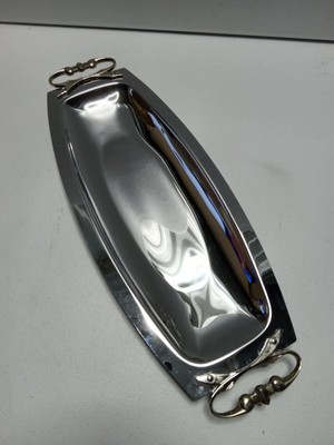 Kromex Silver Decorative Mid Century Metal Serving Tray With Gold Tone ...