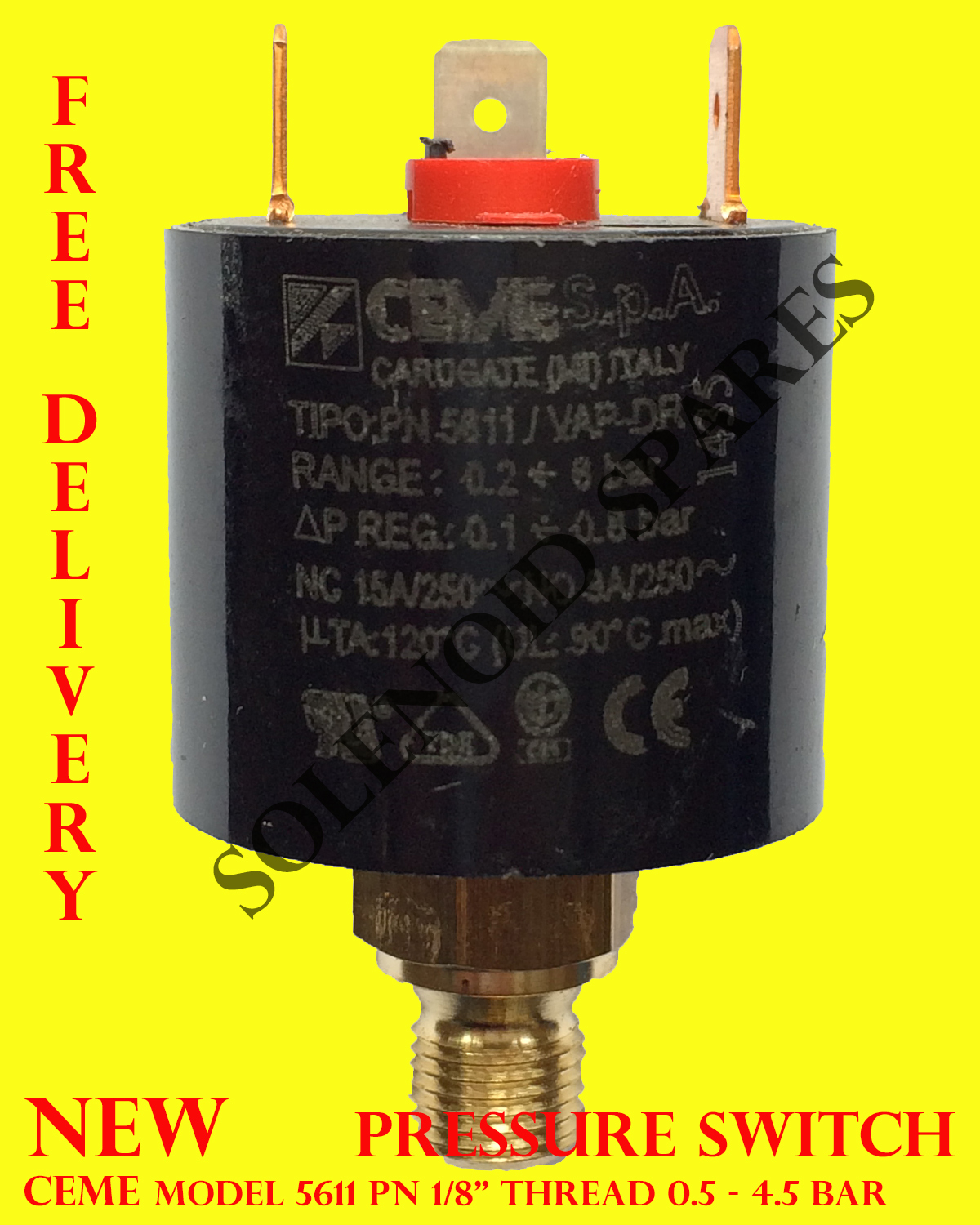 PRESSURE SWITCH by ceme 5611 PN 1/8" thread 0.5 - 4.5 BAR for air/water ...