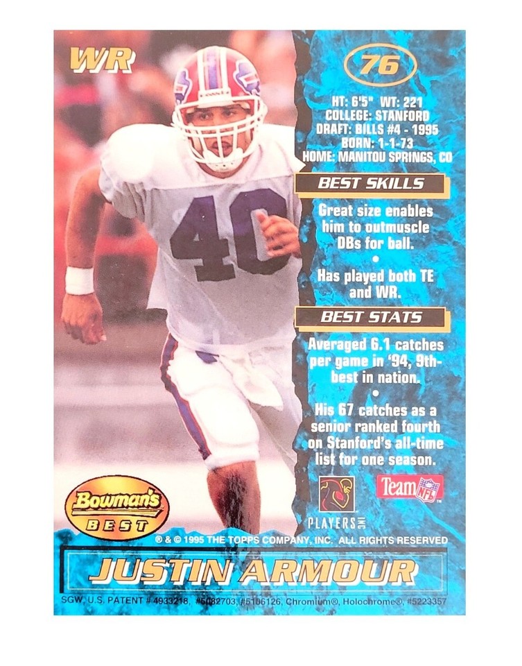 1995 BOWMAN'S BEST JUSTIN ARMOUR BUFFALO BILLS FOOTBALL CARD #76 | eBay