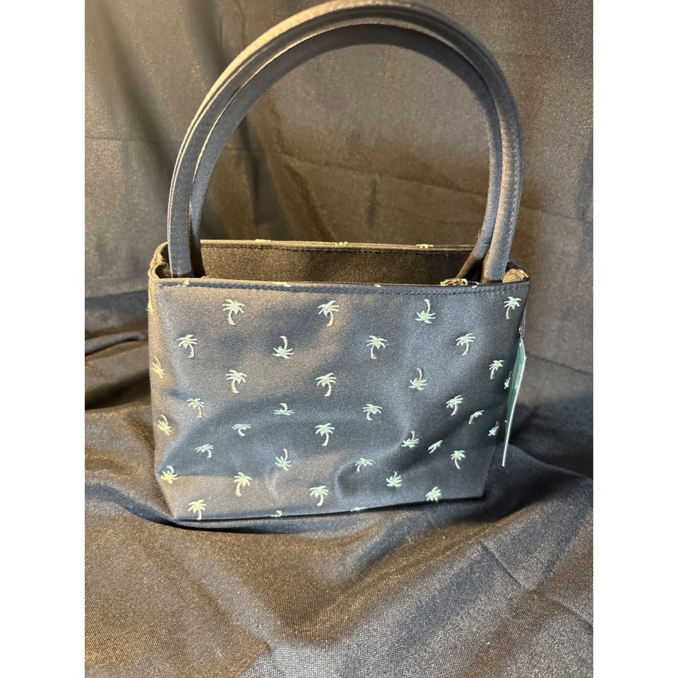 Charming Black Palm Tree Print Mini Handbag Top Handle Zippered Pouch ...