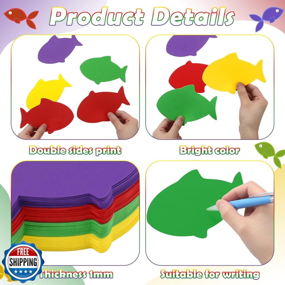 Ireer 48 Pcs Large Foam Fish Cutouts 6 Inch Colorful Fish Shapes ...