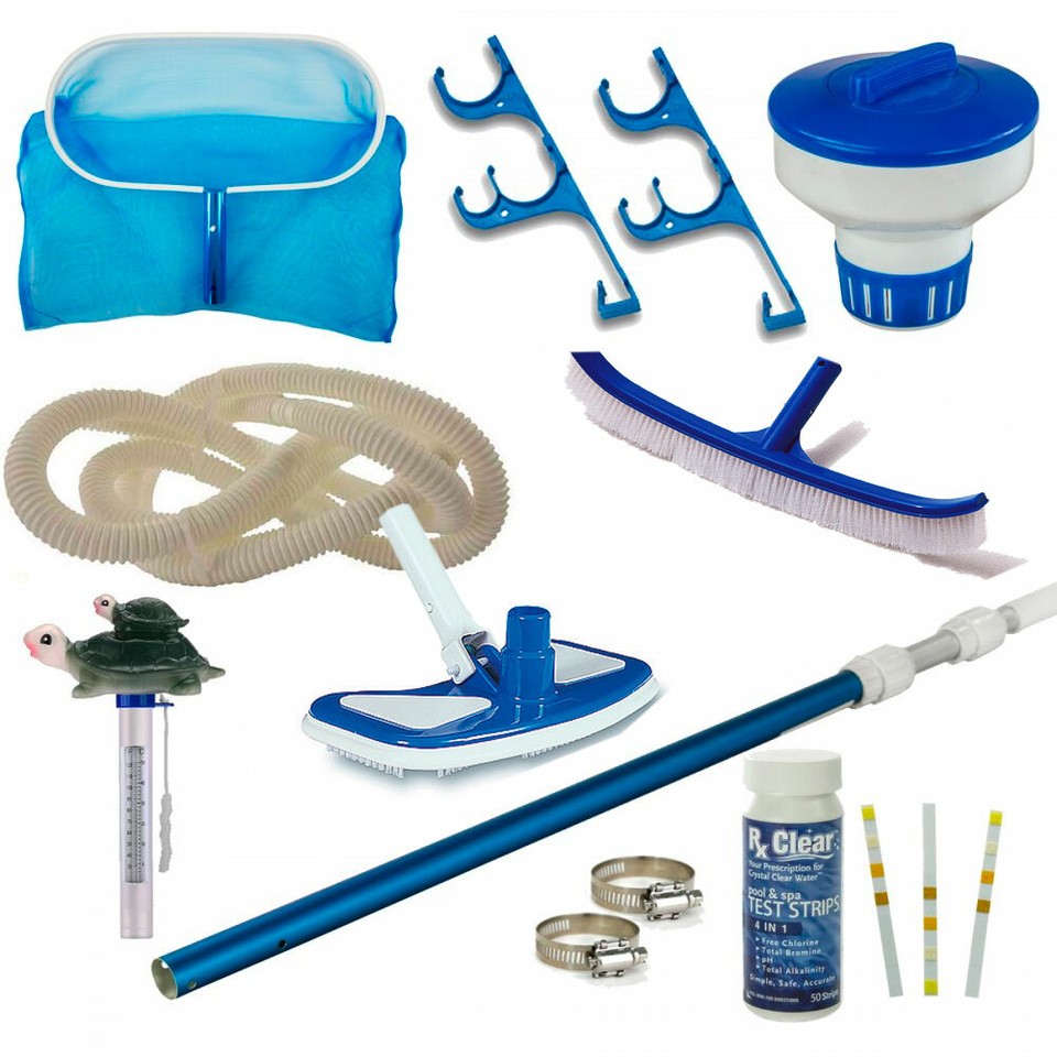 Swimming Pool Maintenance Kit w/ Pole Hose, Vacuum Head & Floating ...