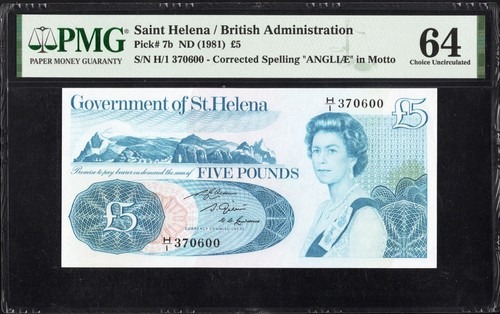 Saint St. Helena 5 FIVE Pounds P7b 1981 PMG64 Choice UNC Banknote Note CORRECTED | eBay Australia