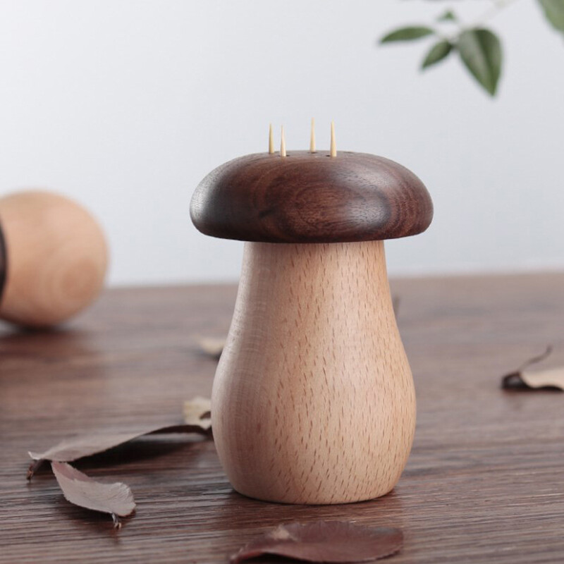 Wood Mushroom Toothpick Holder Creative Toothpick Box with Hole ...