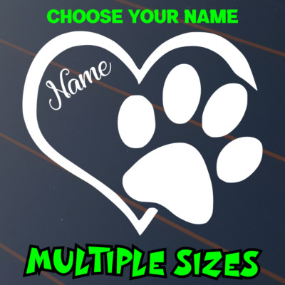 Custom Dog Name Sticker Car Decal Paw Heart Puppy Love Animal Pet On ...