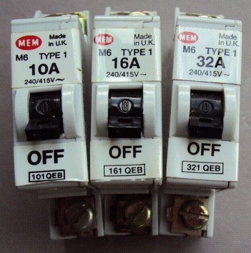 MEM M6 TYPE 1 51QEB 5A 101QEB 10A 161QEB 16A 321QEB 32A SP MCB 5 10 16 ...