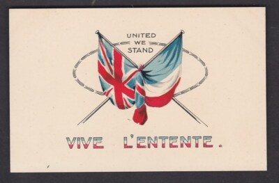 Military WW1 patriotic France Britain Allies United L'Entente flags PPC ...