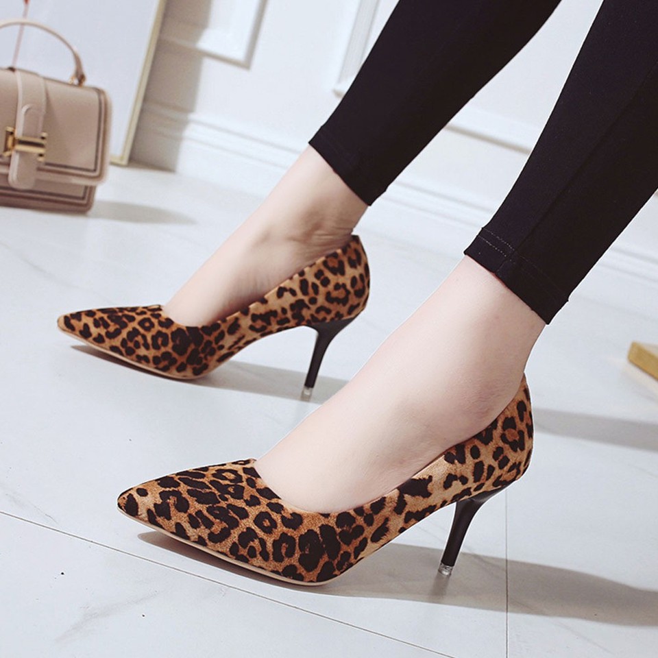 Leopard Print Women High Heel Pumps Single Shoes Pointed Toe Fashion ...