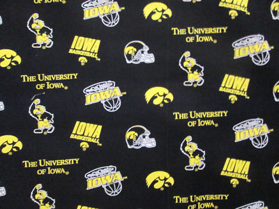 IOWA HAWKEYES UNIVERSITY OF OVERALL BASKETBALL FOOTBALL COTTON FABRIC ...