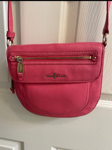 COLE HAAN Pink Leather Purse Handbag W/ Zip Expansion Crossbody | eBay