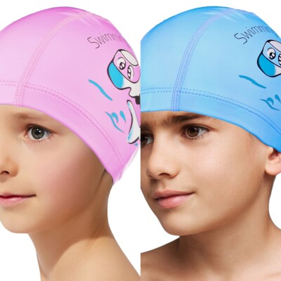Unisex Girls Kids Swimming Pool Cap Swim Waterproof Shower Long Hair ...