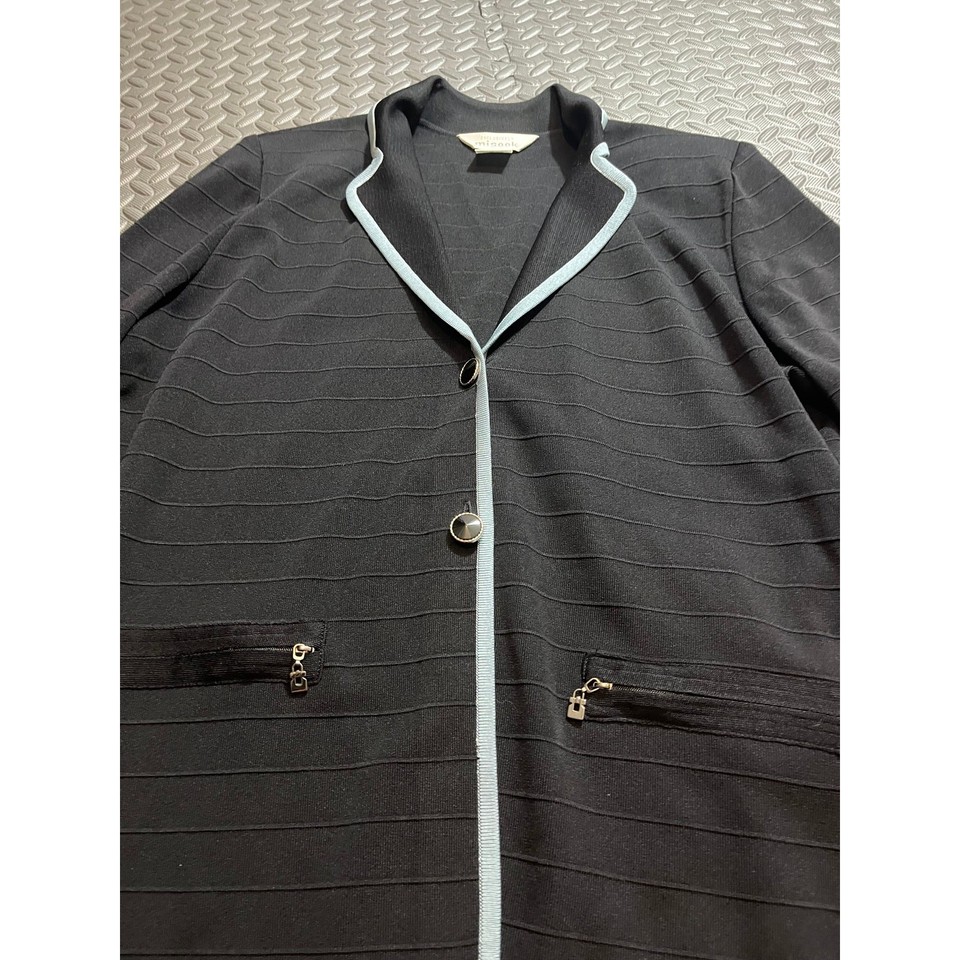 Exclusively Misook Knit Blazer XL Black Blue Button Up Jacket Womens ...
