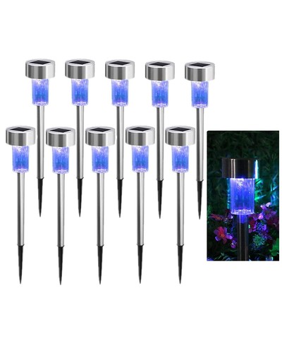 10PCS Blue Outdoor Lights LED Steel Garden Solar Powered Landscape ...