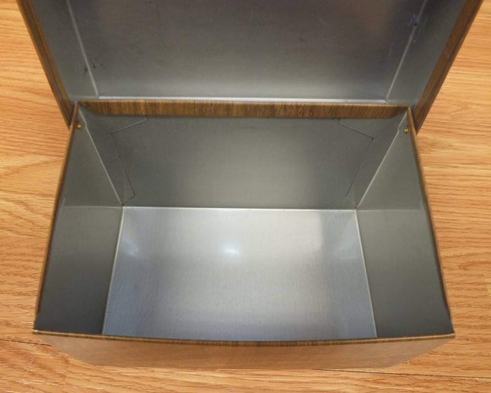 Brown Wood Style Metal Vintage Index Card Holder / Box Only **READ** | eBay