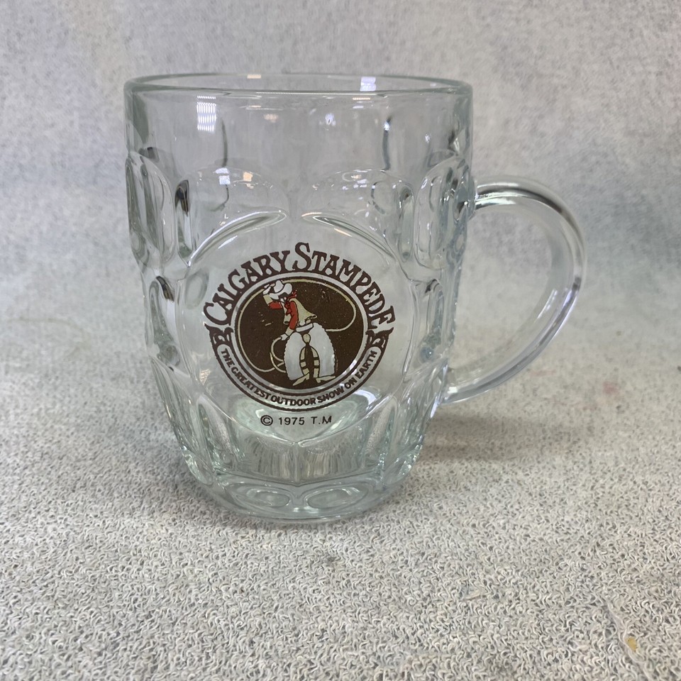 Vintage CALGARY STAMPEDE 1975 GLASS BEER MUG STEIN CANADA Rare 49 yrs ...