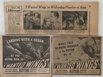 3 1941 newspaper ads for movie I Wanted Wings - Veronica Lake, William ...