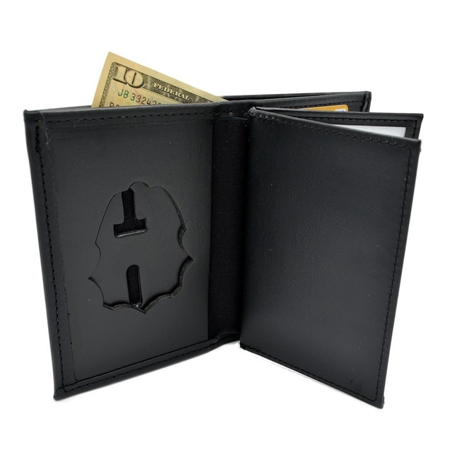 FBI Agent Federal Style Police Badge Recessed Double ID Mens Leather ...