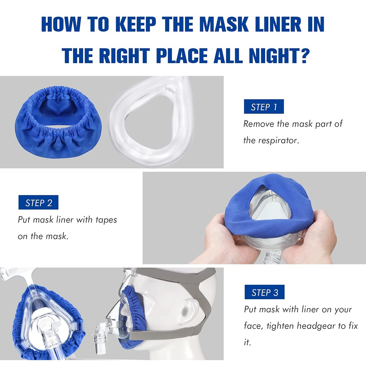 2x CPAP Mask Liners Reusable Fabric Cotton Covers Reduce Air Leaks Skin ...