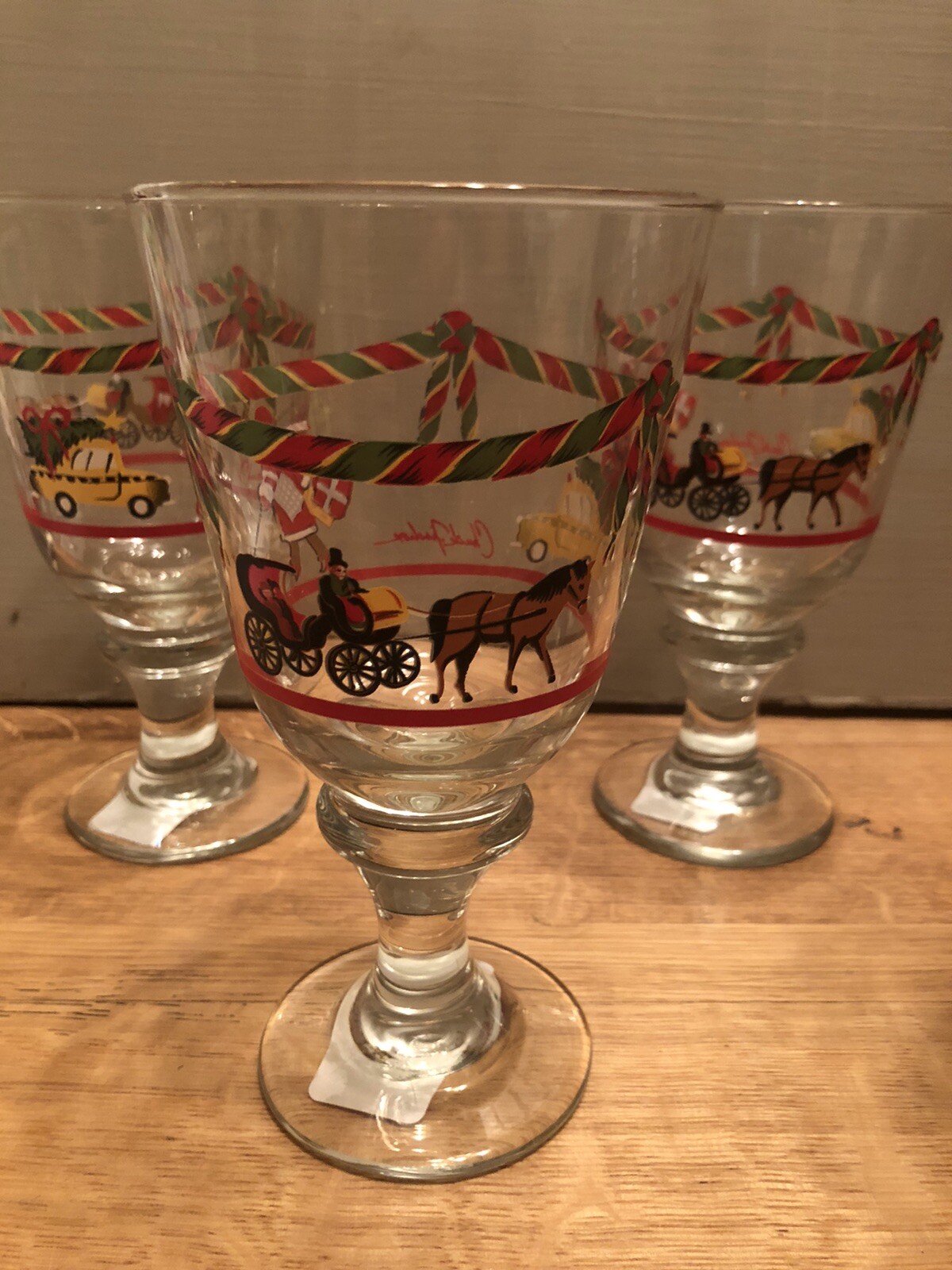 Set (5) CHUCK FISCHER Christmas Holiday Glass Water/Tea Goblets 7 ...