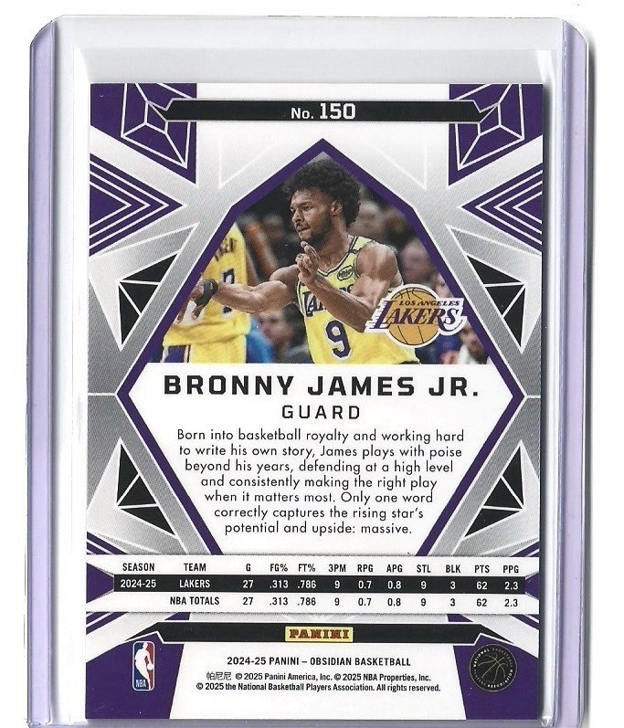 2024-25 Panini Obsidian - Rookies #150 Bronny James Jr. RC | eBay