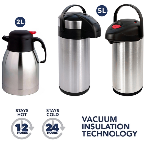 2L/5L Tea Coffee Air Pot Flask Pump Action Vacuum Insulated Carry ...