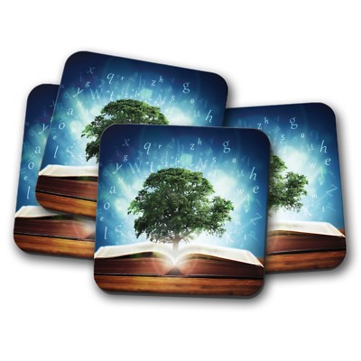 4 Set - Awesome Book Coaster - Tree Reading English Student Teacher ...