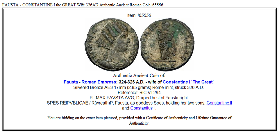 FAUSTA - CONSTANTINE I the GREAT Wife 326AD Authentic Ancient Roman ...